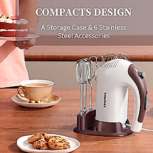 DmofwHi Hand Mixer Electric,5-Speed Mixer Electric Handheld with 6 Stainless Steel Accessories and Storage Case, Electric Mixer for Cake, Cream, Brownies(White)