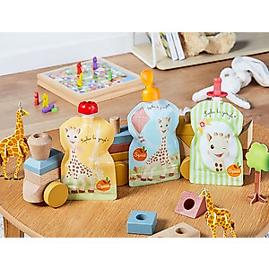 SQUIZ - 3 Swiss-Made Pack Reusable Food Pouches 4,4 oz (130ml) - Refillable Squeeze Food Storage for Baby, Toddler and Kids - Washable and Freezer Safe Bags - BPA Free - Sophie La Girafe