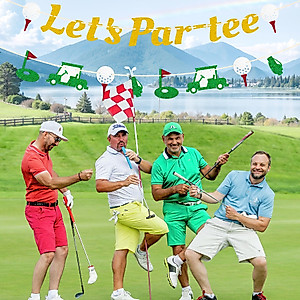 Gifloon Pre-Strung Golf Themed Birthday Banner, NO-DIY Let’s Par-tee Banner Golf Sports Theme Party Decorations for Retirement Baby Shower, Gold