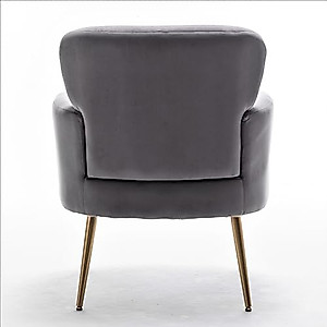Container Furniture Direct Trendy Velvet Accent Chair with Gold Metal Legs, Upholstered Armchair for Small to Mid-Size Spaces, Modern Living Room, Bedroom, Vanity Desk and Entryway, Medium, Grey