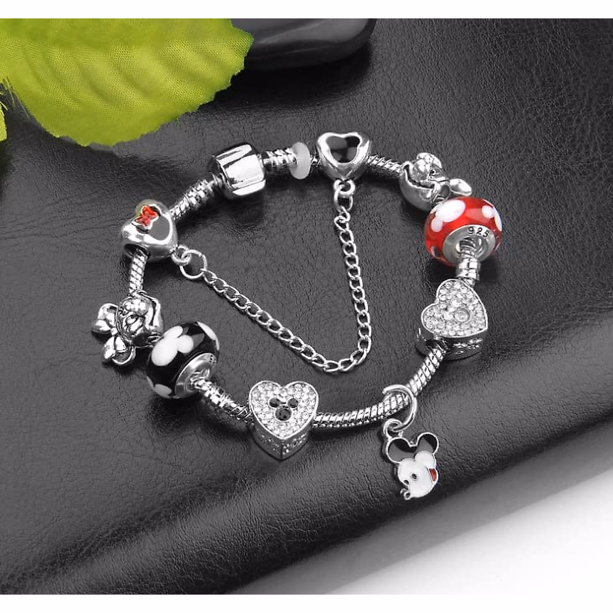 MIADEAL Cartoon Mouse Theme Charms Bracelet, Fits Pandora, Red Edition (Red 1)