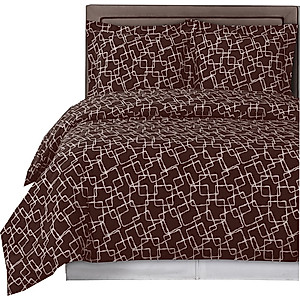 Royal Tradition Eva 250-Thread-Count 100-Percent Cotton King/California King Reversible Duvet Cover Set, Chocolate