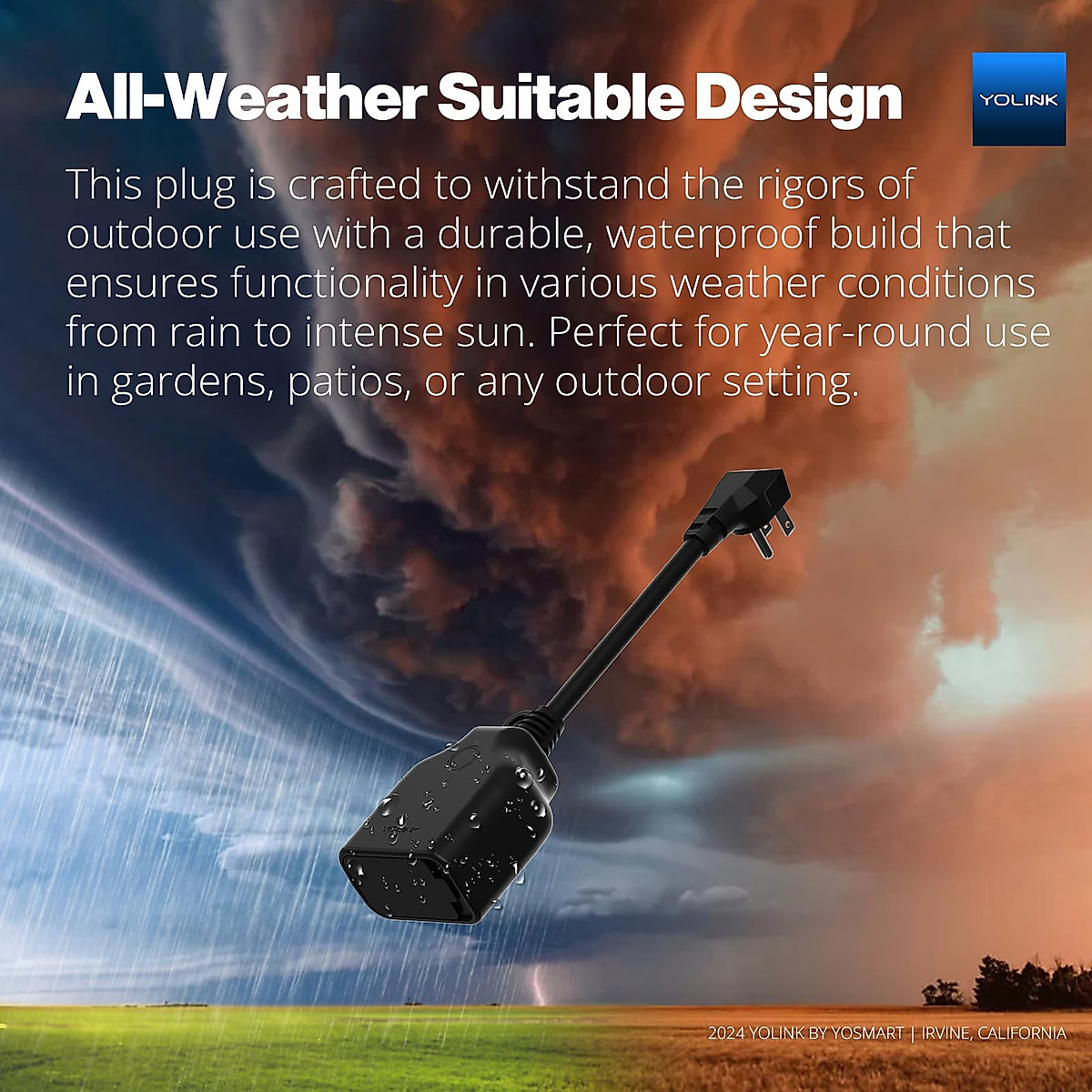 Smart Outdoor Plug YoLink 1/4 Mile World's Longest Range Smart Plug Work w/Alexa Google Assistant IFTTT Individual Control 2 Outlets IP44 Waterproof for Garden Watering Lighting, YoLink Hub Required