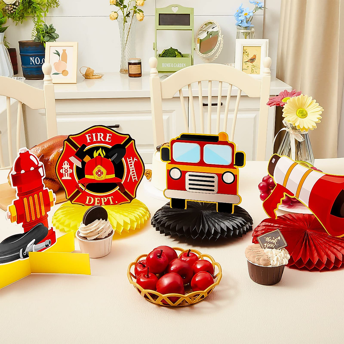 10 Pcs Firetruck Birthday Party Decorations Fire Truck Themed Table Supplies Firetruck Honeycomb Centerpieces Fire Truck Plates Firefighter Fire Hat Extinguisher Fireman Party Favors Supplies for Kids