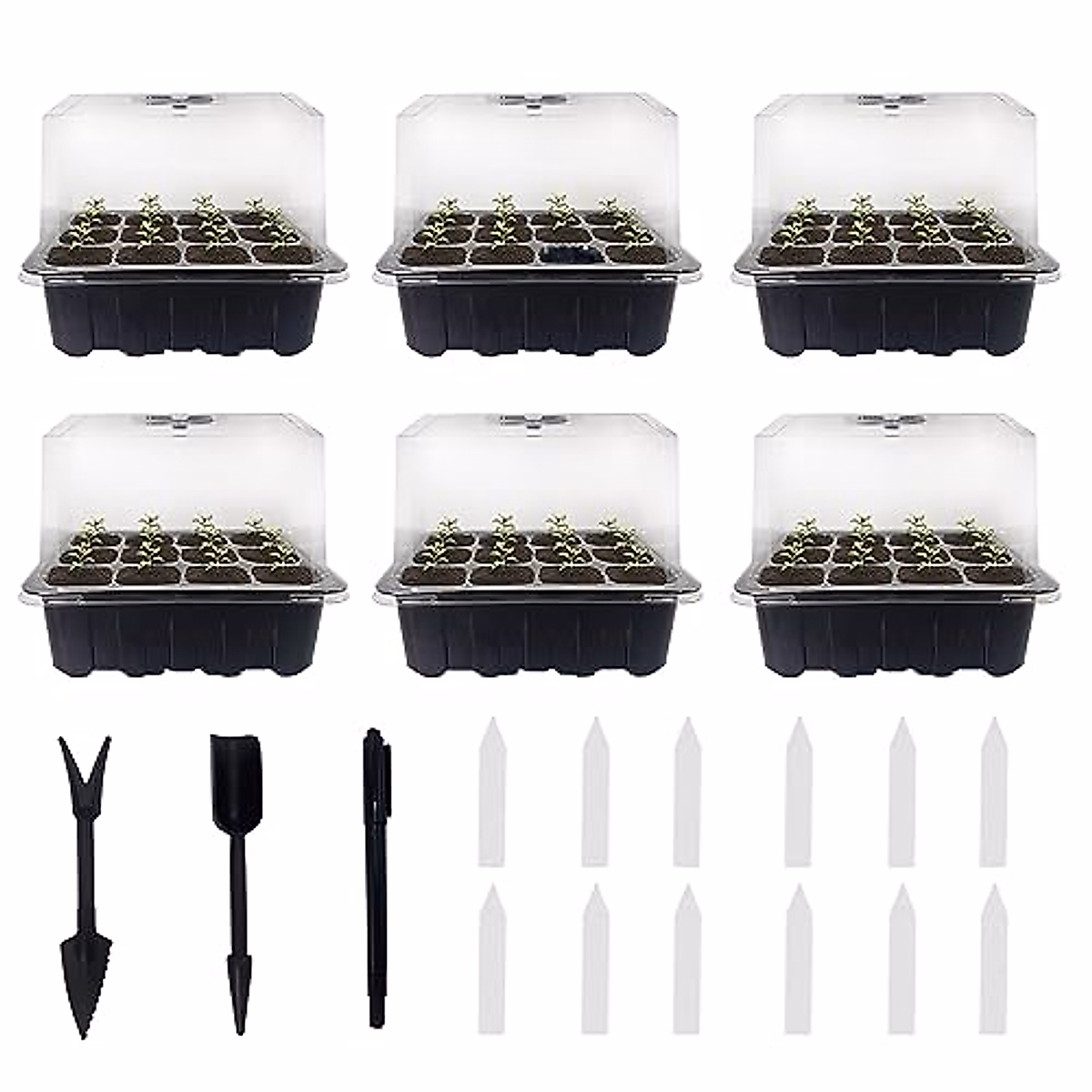 Lawntial 6-Pack Seed Starter Tray with Adjustable Humidity Dome and Base Plant Seed Starter Kit, Indoor Greenhouse, Mini Greenhouse, Seedling Starter Trays for Seeds Growing Starting