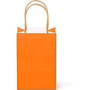 Dsquare 12ct Food Safe Premium Paper & Ink Color Kraft Bag with Handle 8.5 x 5.25 in - Party Favor Gift Bags with Handle, Color Goody Bag, Paper DIY Bag, Environmentally Safe (Small, Orange)