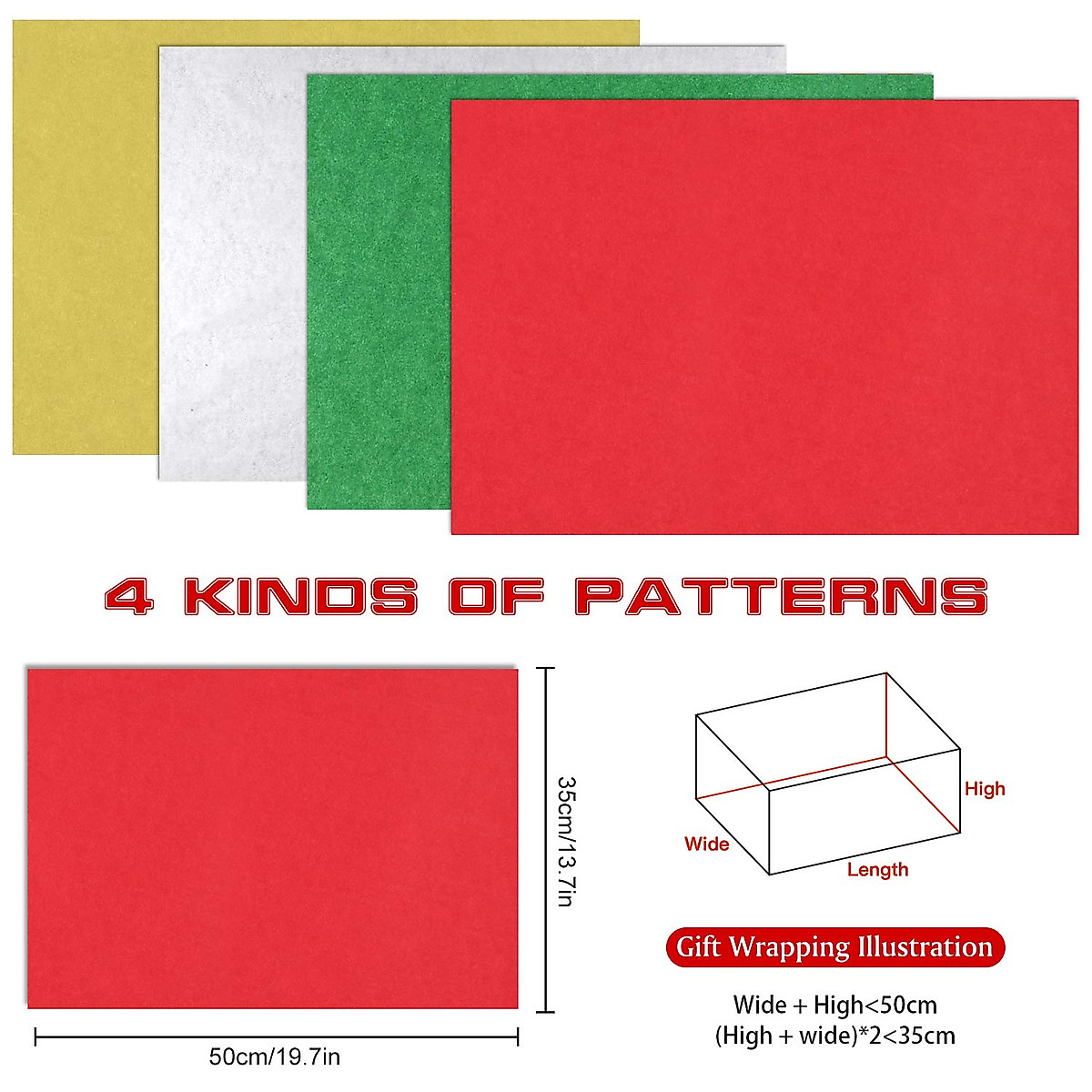 PLULON 60 Sheets Christmas Gift Wrapping Tissue Paper Birthday, Tissue Paper for Home, Kitchen, DIY Crafts, Wrapping Accessory (Red, Green, Silver, Golden)