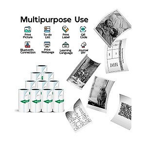 Mini Printer Sticker Paper, 10 Rolls Thermal Printer Sticker Paper 57 X 25mm, Printable Sticker Paper for Mini Printer Paper and Most Instant Print Cameras