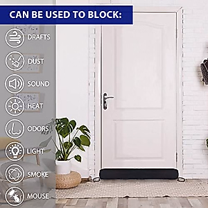 Home Weighted Door Draft Stopper 32 Inch, Weather Stripping Noise Blocker Window Breeze Blocker Door Sweeps - Improved Rectangle Door Draft Blocker with Hook Loops, More Fits 0 to 3" Door Gaps, Black