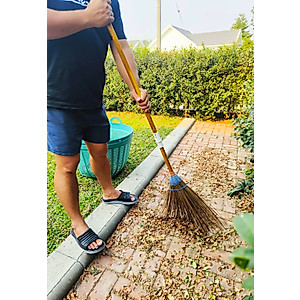 Garden Broom, 61 Inch, Natural Coconut Leaf Broom,Outdoor Brooms, Sweep Snow and Wet Leaves Multi-Surfaces Sturdy Outdoor Coconut Leaf Broom Bamboo Stick Handle Durable Broom Asian Heavy Duty Broom