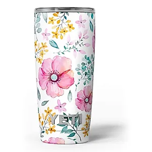 Design Skinz Subtle Watercolor Pink Floral - Skin Decal Vinyl Wrap Kit Compatible with The Yeti Rambler Cooler Tumbler Cups