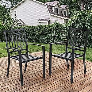 PHI VILLA Outdoor Dining Chairs Metal Patio Bistro Stackable Chairs Set of 2, Black