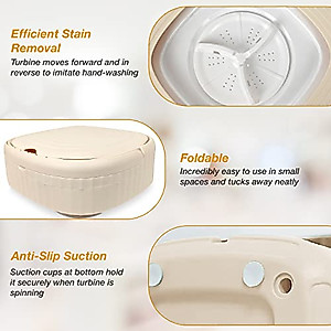 Foldable Washing Machine with Drain Basket and 2 Hangers - Mini Portable Washing Machine, Mini Washer, Portable Washer Machine - 6L Capacity, Plugin, Natural Cream Color - Perfect for Compact Living