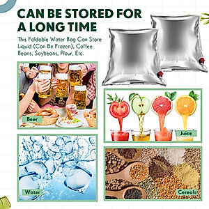 Frienda 6 Pcs 32 Gallon Camping Water Containers 5.3 Gallon/ 20l Water Storage Bladders Collapsible Portable Emergency Water Bags with Spigot Aluminized for Outdoor Hiking Camping Fishing