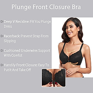 HACI Women's Front Closure Bra Underwire Unpadded T-Back Plus Size Lacy Full Coverage Racerback T-Shirt Unlined(Black,40G)