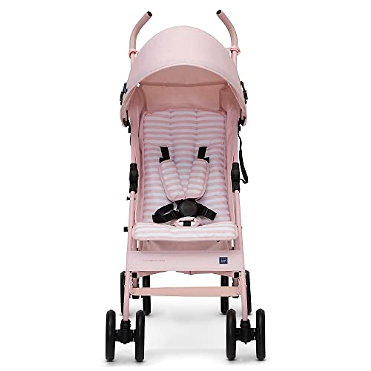 babyGap Classic Stroller - Lightweight Stroller with Recline, Compact Fold & Removable Parent Organizer - Made with Sustainable Materials, Pink Stripes
