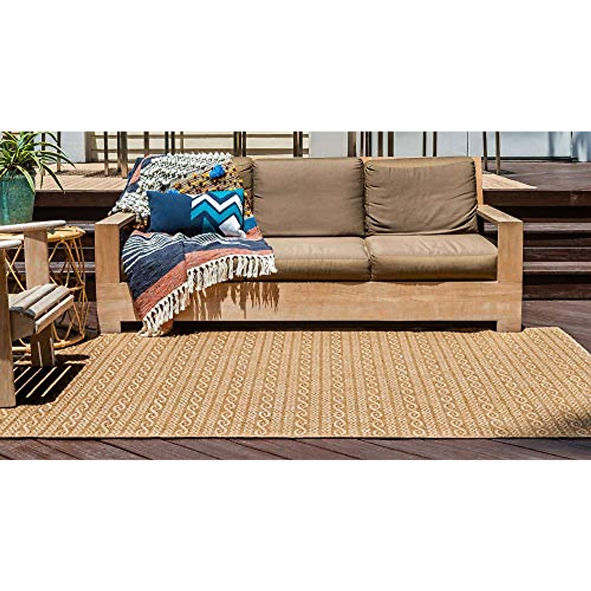 Unique Loom Modern Collection Distressed, Stripes, Helix, Vintage, Indoor and Outdoor Area Rug, 2 ft 2 in x 3 ft, Light Brown/Beige