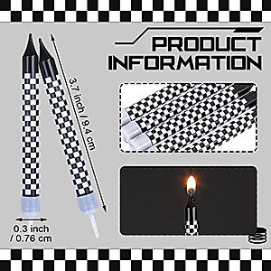 12 Pcs Racing Cars Themed Birthday Candles Black and White Checkered Flag Cupcake Topper for Racing Cars Party Decoration Baby Shower for Boys Children