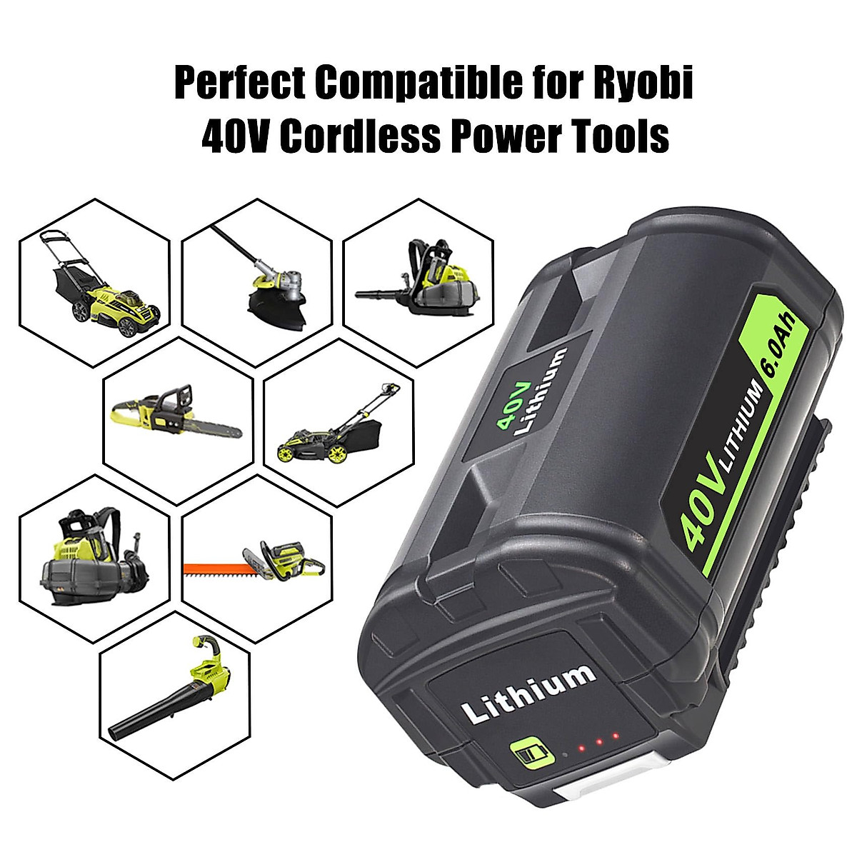 REACELL OP4060A 40V Battery Replacement for Ryobi 40V Battery 6Ah OP4040A OP4026 OP4030A OP4050A OP4060A1, 2 Packs 40V Battery Compatible for RYOBI 40V Tools