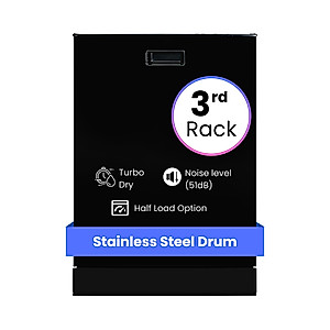 Equator 24 in Dishwasher Top Control 3 Rack 15 place 3.4g QUIET 51 dB 110V EStar in Black