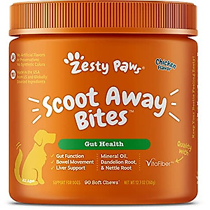 Zesty Paws Scoot Away Soft Chews for Dogs - with Bromelain, Vita Fiber & Dandelion Root for Digestive Support Against Scoots for Gut Health & Support for Normal Bowel Movement - 90 Soft Chews