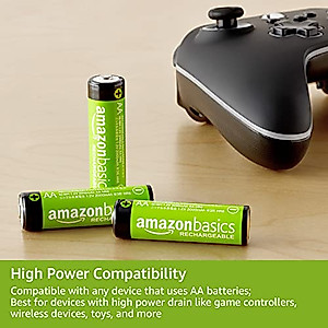 Amazon Basics 12-Pack Rechargeable AA NiMH High-Capacity Batteries, 2400 mAh, Recharge up to 400x Times, Pre-Charged