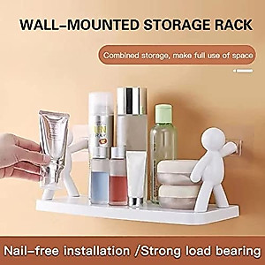 BINGONE 2022 Punching-Free Villain Storage Rack The Kitchen Toilet Receive Shelf, Floating Shelves Bathroom Wall Mounted Shelf (Pink)