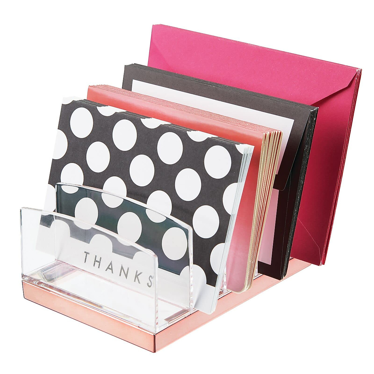 mDesign Plastic Makeup Organizer for Bathroom Countertops, Vanities, Cabinets: Cosmetics Storage Solution for - Eyeshadow Palettes, Contour Kits - 5 Sections - Lumiere Collection - Clear/Rose Gold