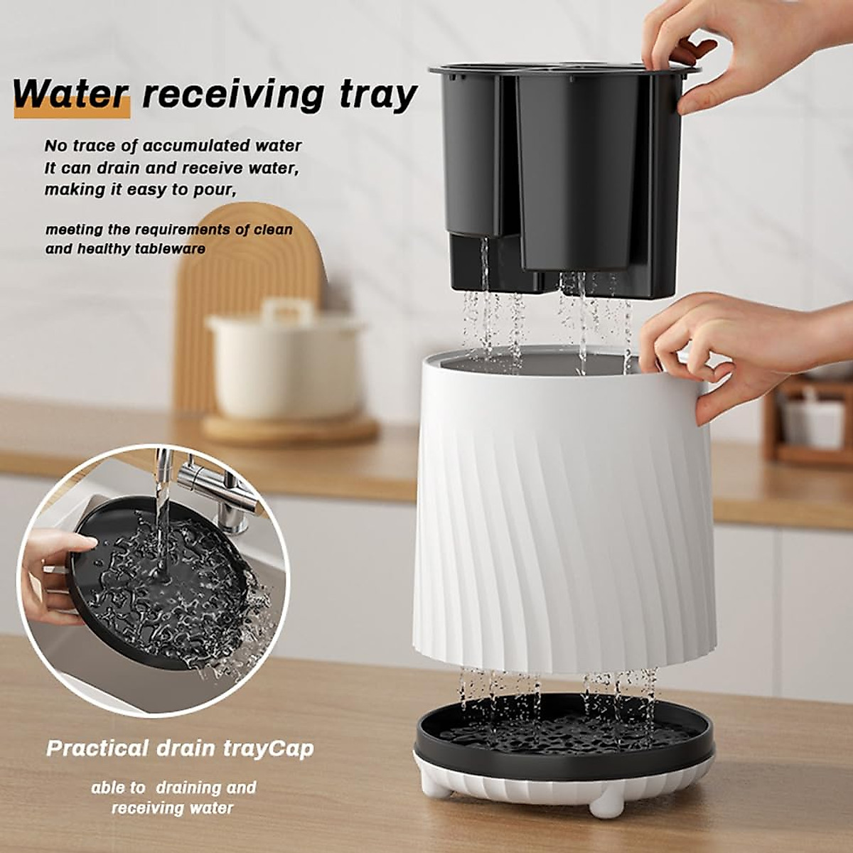 Elvaesther Chopstick Holder Rotary Knife Rack Multi-functional 360-degree Rotating Kitchen Knife Fork Rack Storage Box black white