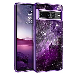 BENTOBEN Pixel 7 Pro Case, Google Pixel 7 Pro Case, Slim Fit Glow in The Dark Soft Flexible Bumper Protective Shockproof Anti Scratch Non-Slip Cute Case Cover for Google Pixel 7 Pro, Purple Nebula
