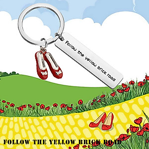 PLITI High School Graduation Gift for Her Follow The Yellow Brick Road Red Shoes Keychian Follow Your Dreams Motivational Inspirational Gift (Follow Brick Road Key)