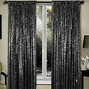 WISPET Black Sequin Backdrop Curtains 2 Panels 2FTx8FT Glitter Drapes Backdrop Sparkle Curtains Photo Backdrop for Halloween Wedding Birthday Bridal Party Decor