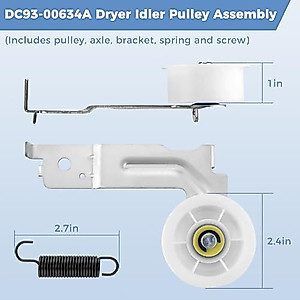 Upgraded DC97-16782A Dryer Parts Fit for Samsung dryer roller replacement kit DV45H7000EW/A2 DV42H5000EW/A3 includes DC97-16782A Dryer Roller 6602-001655 Dryer Belt DC93-00634A Idler Pulley