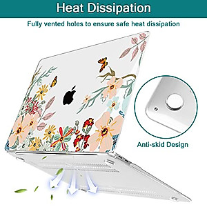 Teryeefi for New MacBook Pro 13 Inch Case 2022 2021 2020 2019 2018 2017 2016 Release A2338 M1 M2 /A2289/A2251/a2159/A1989/A1706 Touch Bar, Floral Hard Plastic Shell and Keyboard Cover,Orange Flower