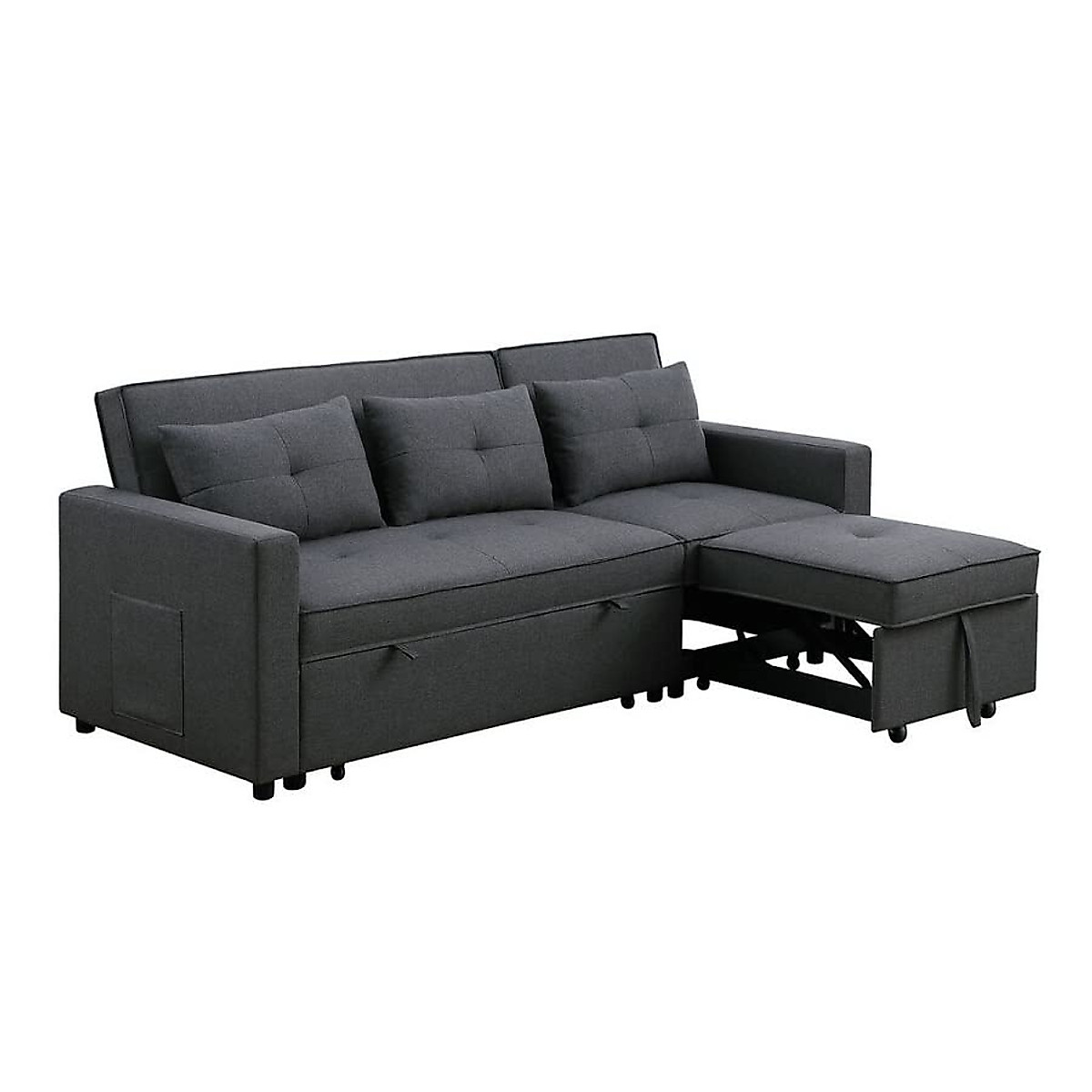 Rovinj Contemporary Convertible Sleeper Sofa with Side Pocket in Linen Fabric (Dark Gray)