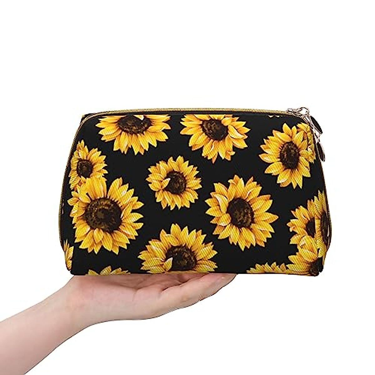 MZERSE Vintage Makeup/Travel/Cosmetic Portable Bag with Zipper, Lightweight Toiletry Bag Case Pouch Compatible With Floral Black Yellow Flowers Sunflower, Luxury Cash Pencil Bag Gift