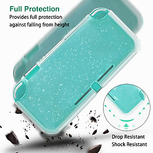 TIKOdirect Carrying Case for Switch lite, Shockproof Portable Travel Bag with Glitter Galaxy case, Screen Protectors and Cute Leaf Thumb Grips Caps, Animal Crossing Green