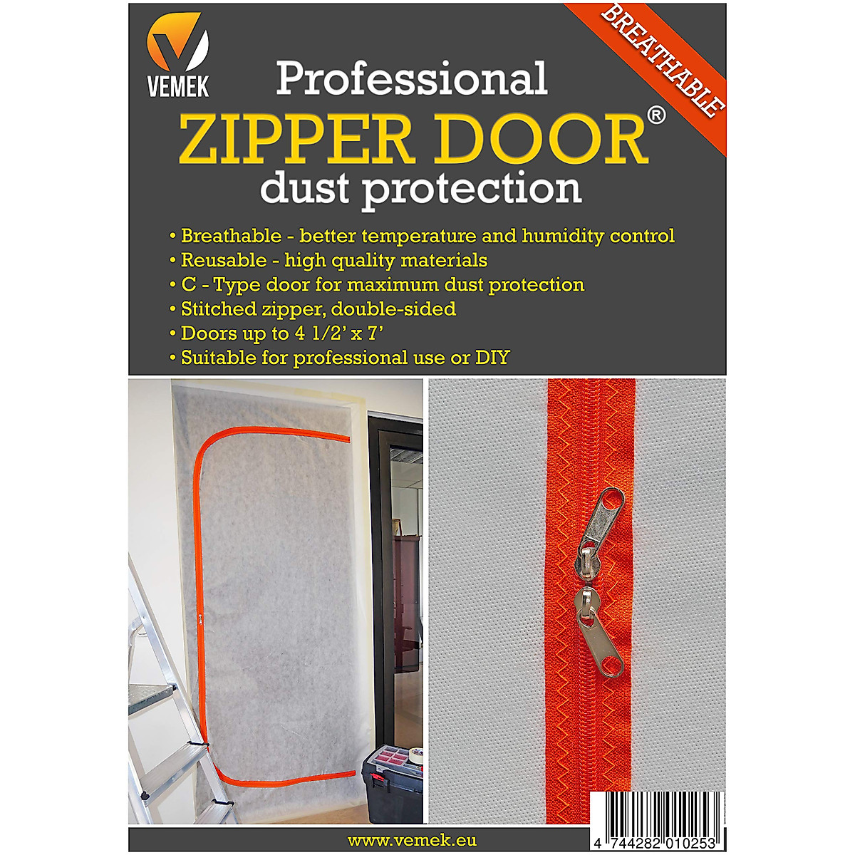 Breathable Professional Zipper Door, Dust Protection Wall, Zip Barrier Dust Containment, Heavy-Duty Construction Access Door, Plastic Sheeting Temporary Door, Zip Barrier Room Seal, Reusable Doorway