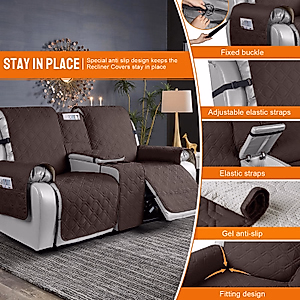 VANSOFY Loveseat Recliner Cover with Console 100% Waterproof Sofa Slipcovers Non-Slip Reclining Couch Covers Split Sofa Cover Furniture Protector for Pets, Dogs(Chocolate)