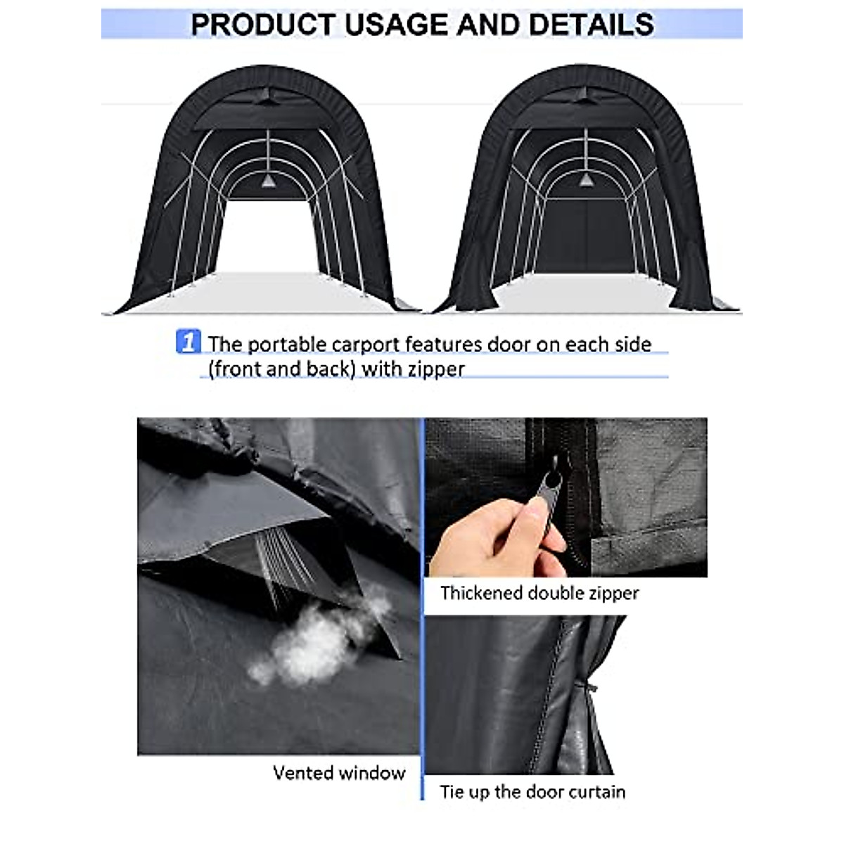 Marvoware 10' x 20’ x 9' ft Snow Resistant Heavy Duty Carport, Round Roof Storage Shed with Front & Rear Zipper Door for Full-Size Truck and Boat, Portable Garage Tent Shelter for Outdoor Use