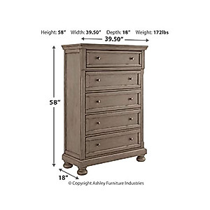 Signature Design by Ashley Lettner Traditional 5 Drawer Chest with Dovetail Construction, Light Gray
