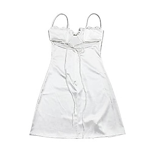 Wedcur Women Spaghetti Strap Mini Dress Nightwear Lace Satin Cut Out Side Slit Ruffle Sexy Party Short Dresses (Black, S)