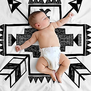 Mugod Native American Style Throw Blanket Tribal Black and White Geometric Arrow Ethnic Soft Cozy Fuzzy Warm Flannel Blankets Decorative for Baby Toddler Swaddle Dog Cat 30X40 Inch