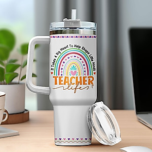 99WHALE Tumblers Cups Coffee Water Life For Insulated Gift Women Handle Straws Heart, Teacher Gifts, Tumbler 40 Oz With Handle Lid And Straw, Teacher Rainbow Nutrition Facts