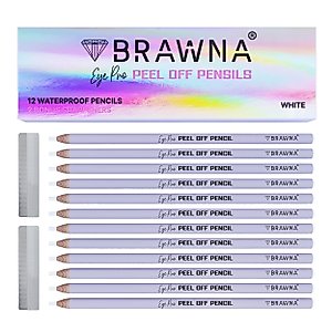 Brawna 12 Pack Brow Pro Peel Off Pencils For Lip & Eyebrow Mapping - Lip Blushing Supplies - Eyebrow Mapping - White