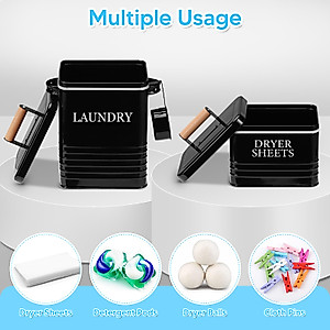 Metal Laundry Powder Container with Dryer Sheet Holder Modern Farmhouse Laundry Detergent Container with 1 Spoon Fabric Softener Dispenser with Lid for Space Saving Room Organization and Decor
