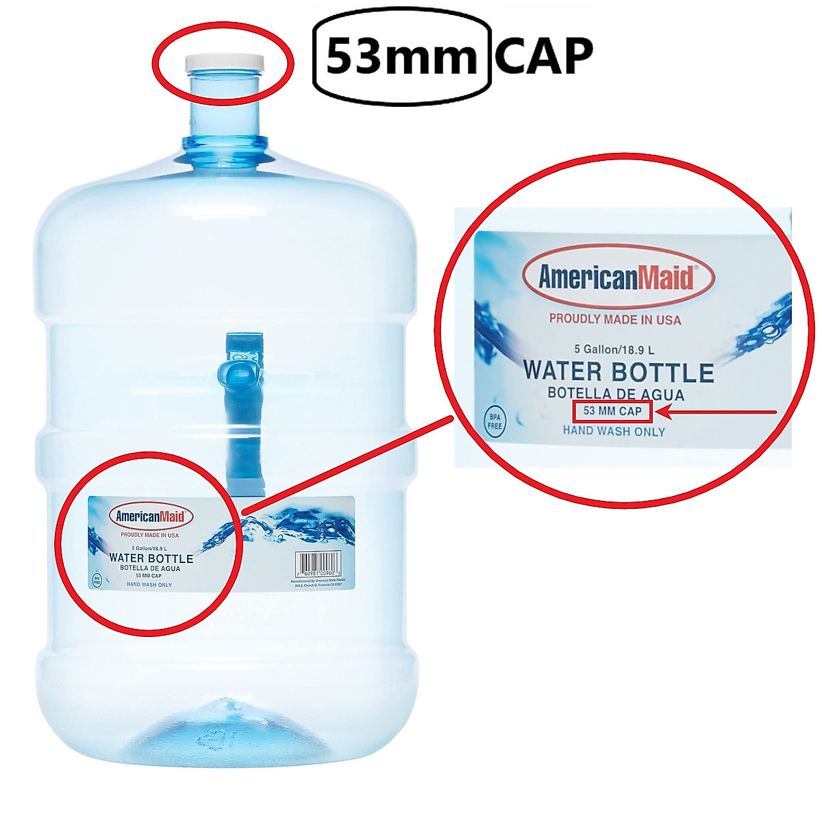 Threaded / Screw-On Caps for Water Dispenser Plastic Bottles/Jugs with Size 53mm Caps (2pk)