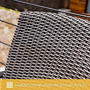 Grand patio 3 Piece Bistro Set, Outdoor Patio Rocking Wicker Chairs with Removable Cushions and Small Coffee Table, Heavy Duty Funiture Set for Porch, Balcony, Patio, Deck Backyard, Garden, Grey