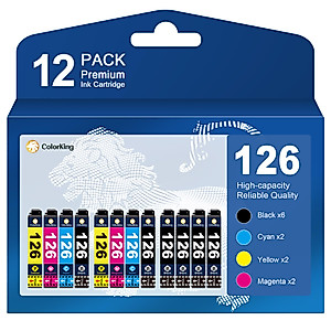 Colorking 126 Ink cartridges for EPSON Printer, High Yield T126 126XL Ink for Stylus NX330 NX430, for Workforce 435 520 545 630 845 WF-3520 WF-3530 WF-3540 WF-7010 WF-7510 WF-7520 Printer (12 Pack)