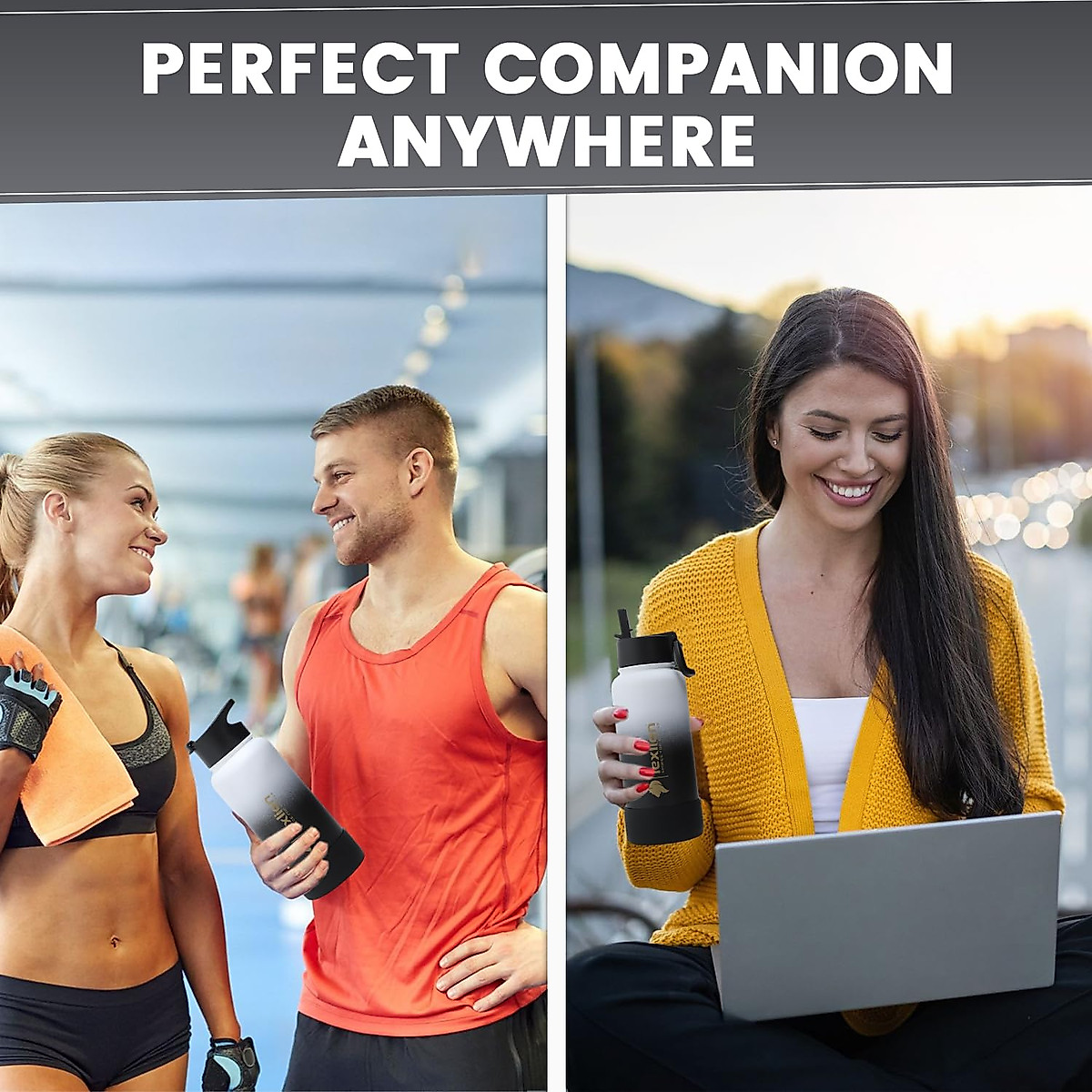 Lexlion Tea Infuser Bottle - Fruit Infuser Water Bottle 32 Oz, Triple Walled Insulated Stainless Steel Bottle, Thermal Leaf Infuser, Silicone Sleeve, 3 Lids Leakproof, Metal Mug Gallon